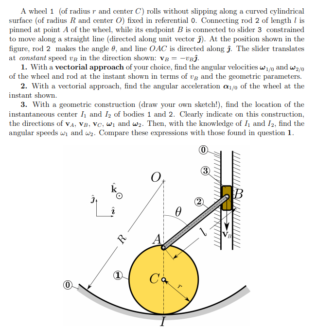 Solved A wheel 1 (of radius r and center C) rolls without | Chegg.com