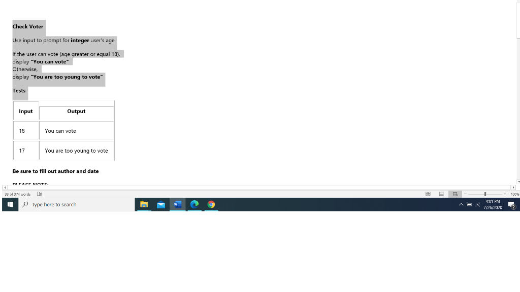 Solved Check Voter Use input to prompt for integer user's | Chegg.com