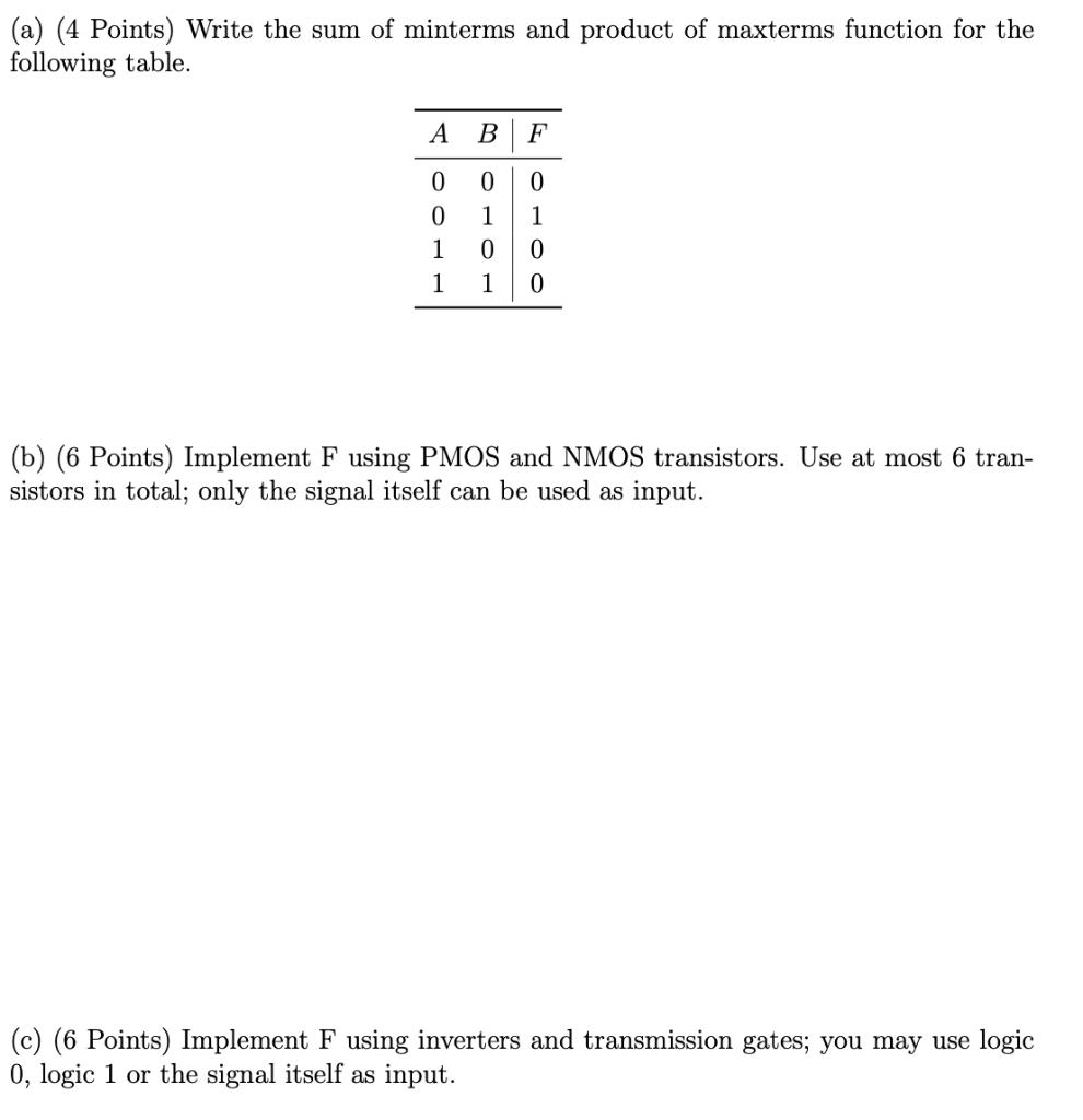 Solved (a) (4 Points) Write the sum of minterms and product | Chegg.com