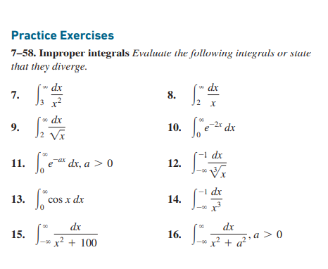 Solved Practice Exercises 7-58. Improper integrals Evaluale | Chegg.com