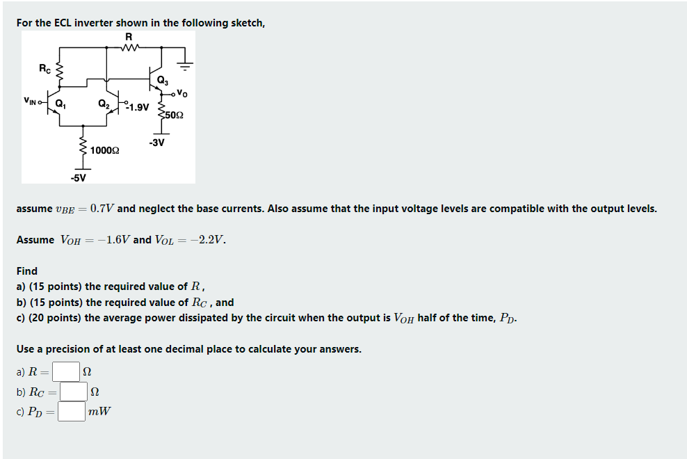 Solved For the ECL inverter shown in the following sketch, R | Chegg.com