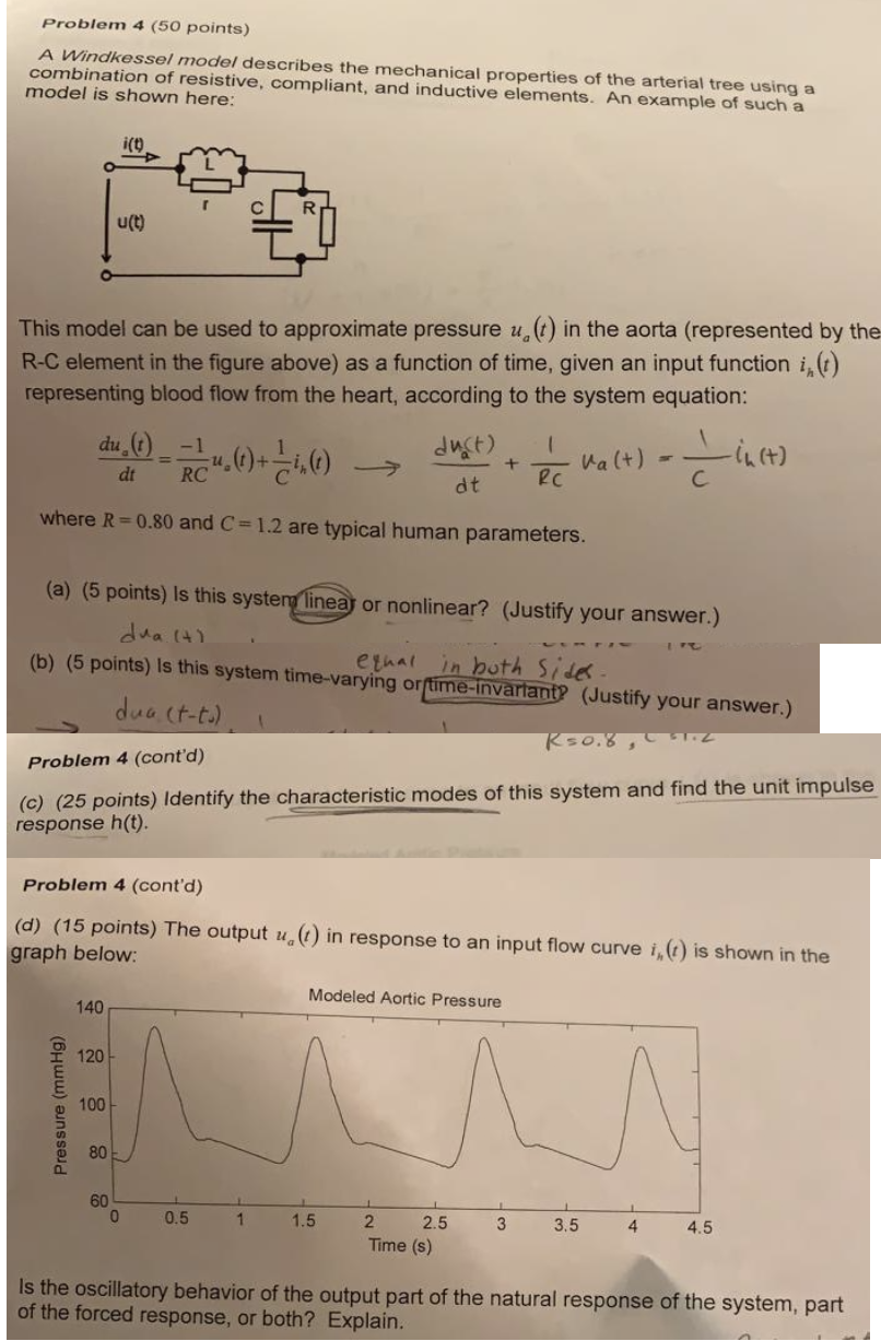 Solved Problem 4 (50 points) A Windkessel model describes | Chegg.com