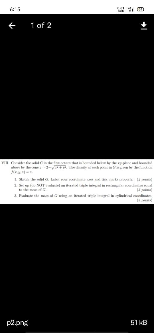 Solved 6:15 0.61 KB/S 1 34 1 of 2 VIII. Consider the solid G | Chegg.com