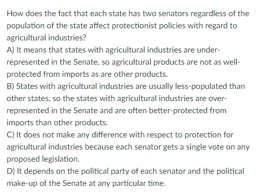 Solved How does the fact that each state has two senators | Chegg.com