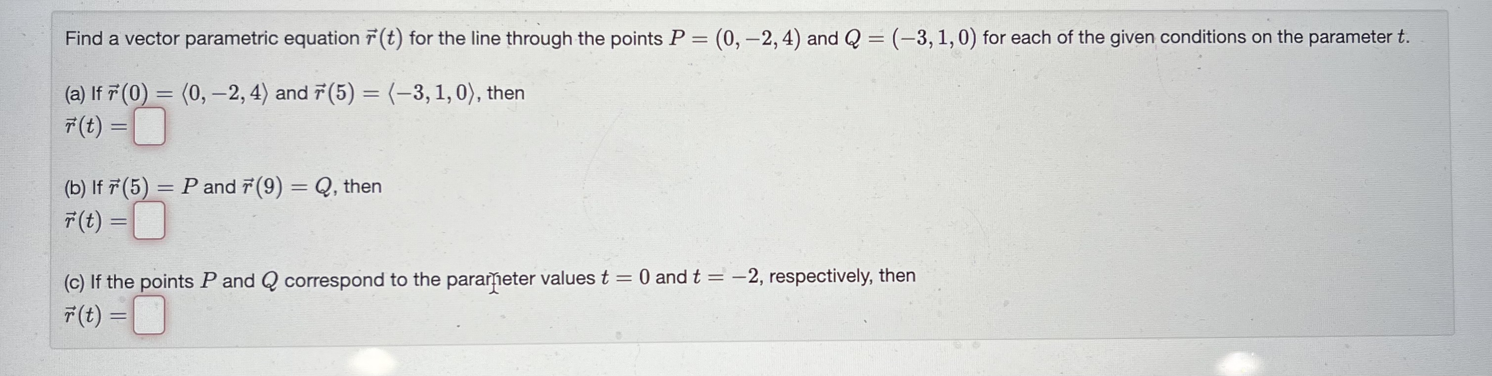 Solved Find a vector parametric equation vec(r)(t) ﻿for the | Chegg.com