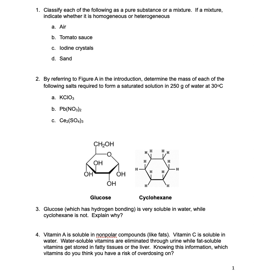 Solved 1. Classify each of the following as a pure substance | Chegg.com