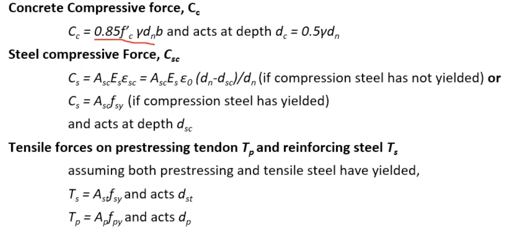 Concrete Compressive force, Cc Cc=0.85f′cγdnb and | Chegg.com