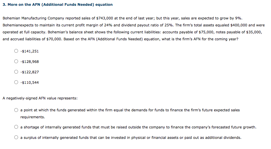 Solved 3. More on the AFN (Additional Funds Needed) equation | Chegg.com