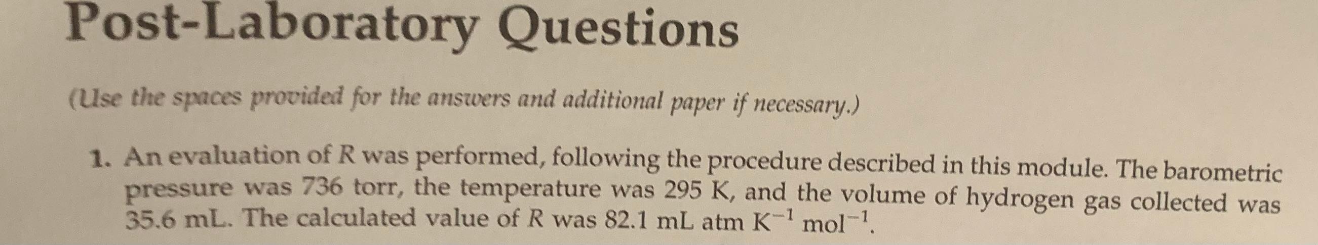 Solved Post-Laboratory Questions (Use the spaces provided | Chegg.com