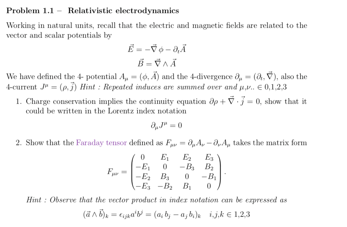 Solved Problem 1.1 Relativistic electrodynamics Working in | Chegg.com