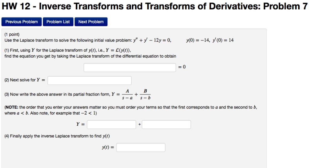 Solved HW 12 Inverse Transforms and Transforms of | Chegg.com Solved HW 12 Inverse Transforms and Transforms of | Chegg.com