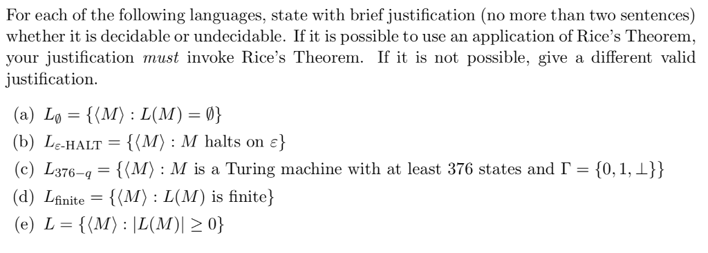Solved For each of the following languages, state with brief | Chegg.com