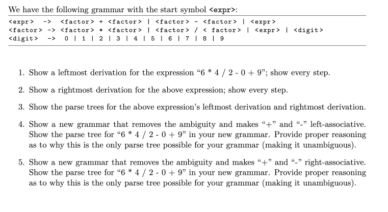 Solved We have the following grammar with the start symbol : | Chegg.com