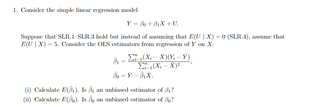 Solved 1. Consider the simple linear regression model | Chegg.com