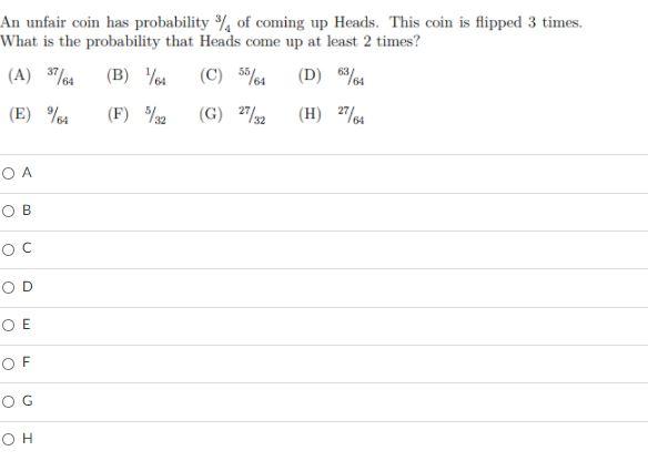 Solved An unfair coin has probability of coming up Heads. | Chegg.com