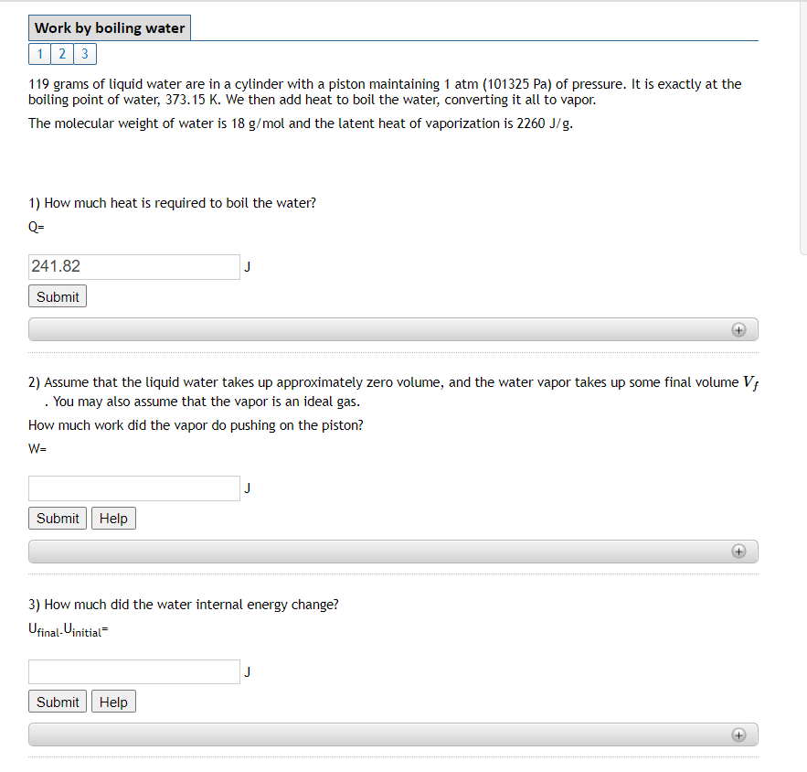Solved 119 grams of liquid water are in a cylinder with a | Chegg.com