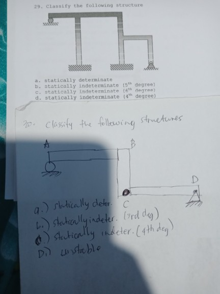 Solved 29. Classify the following structure a.statically | Chegg.com
