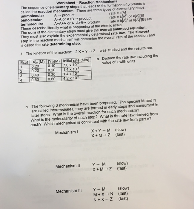 Solved Worksheet Reaction Mechanisms The sequence of | Chegg.com