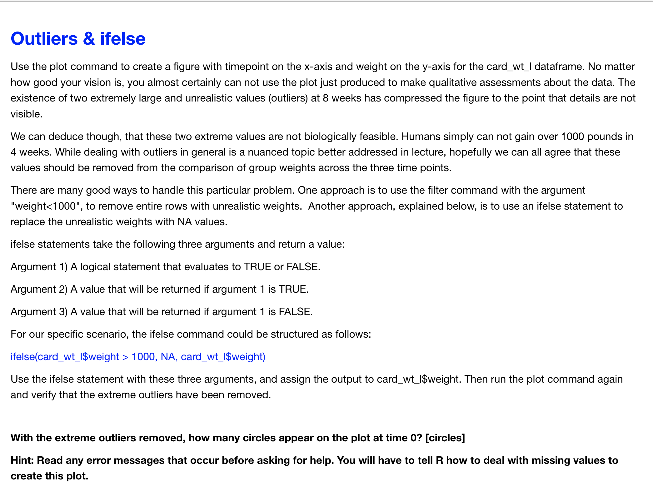 Solved Outliers \& ifelse Use the plot command to create a | Chegg.com