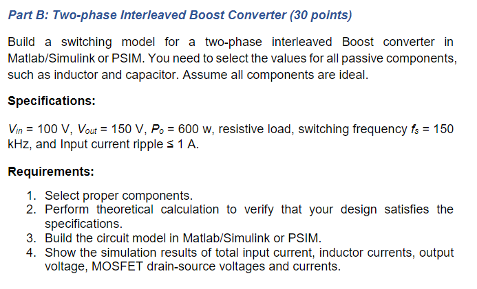 Part B: Two-phase Interleaved Boost Converter (30 | Chegg.com