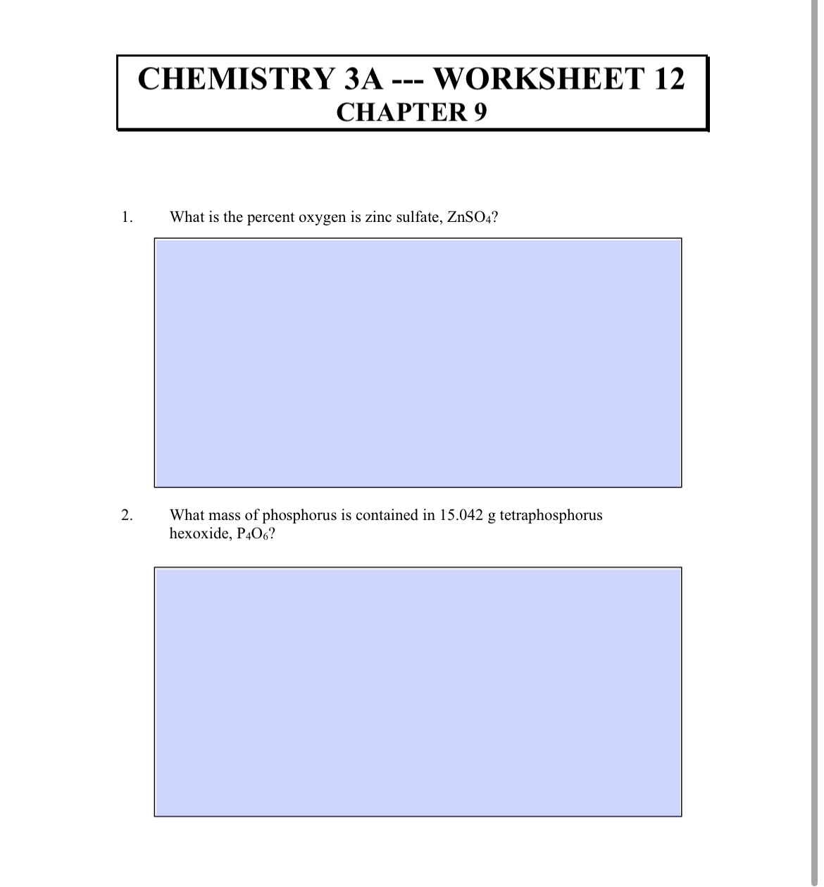 Solved CHEMISTRY 3A --- WORKSHEET 12 CHAPTER 9What is the | Chegg.com Solved CHEMISTRY 3A --- WORKSHEET 12 CHAPTER 9What is the | Chegg.com