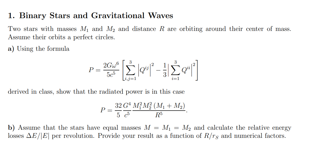 Solved 1. Binary Stars and Gravitational Waves Two stars | Chegg.com