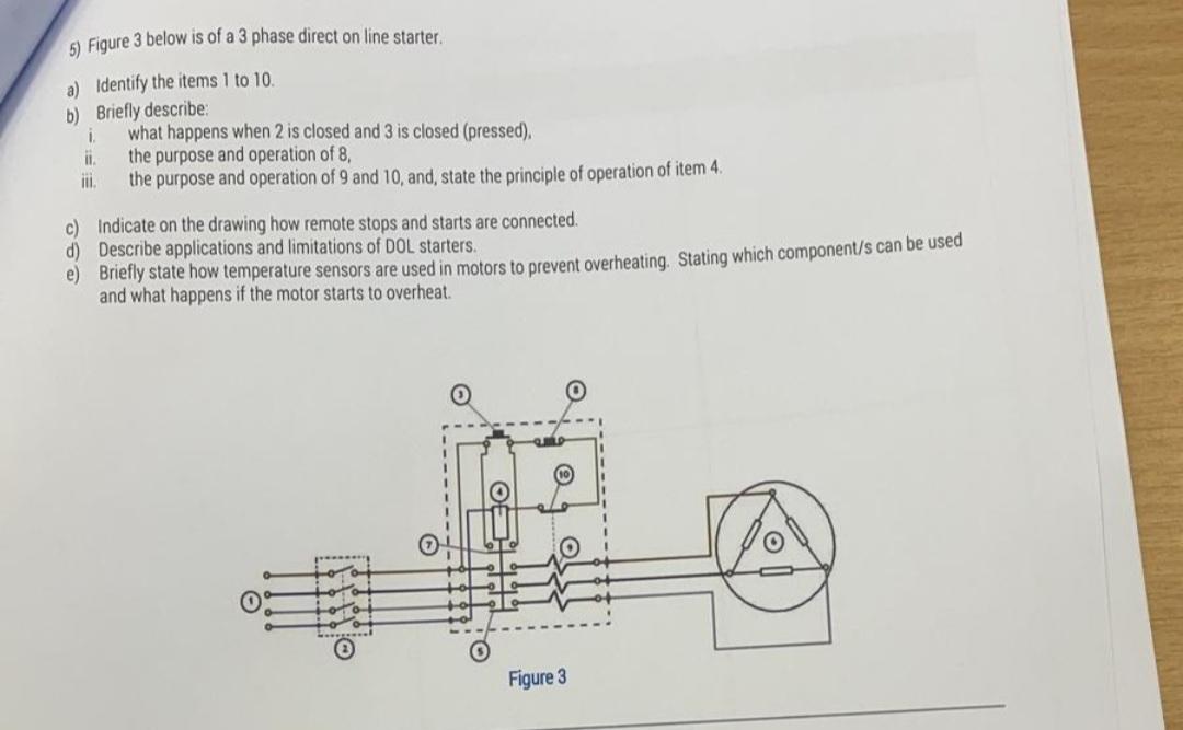 Solved 5) Figure 3 below is of a 3 phase direct on line | Chegg.com