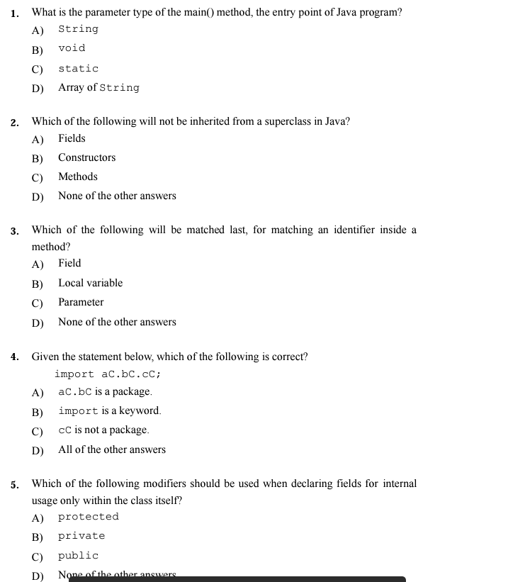 Solved 1. What is the parameter type of the main() method, | Chegg.com