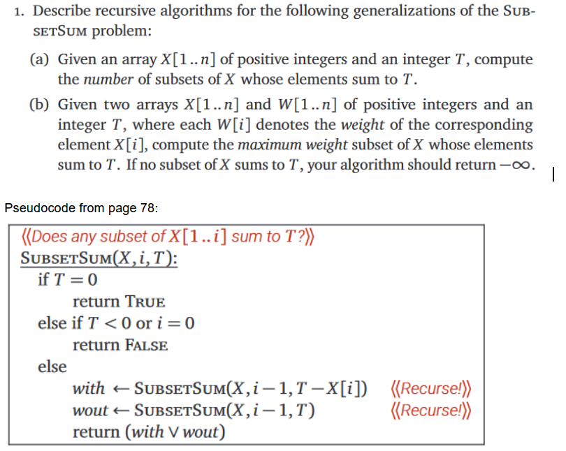 Solved 1. Describe recursive algorithms for the following | Chegg.com