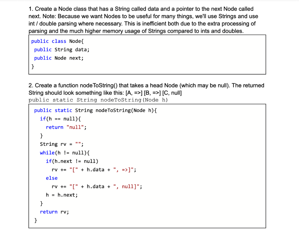 Solved 1. Create a Node class that has a string called data | Chegg.com