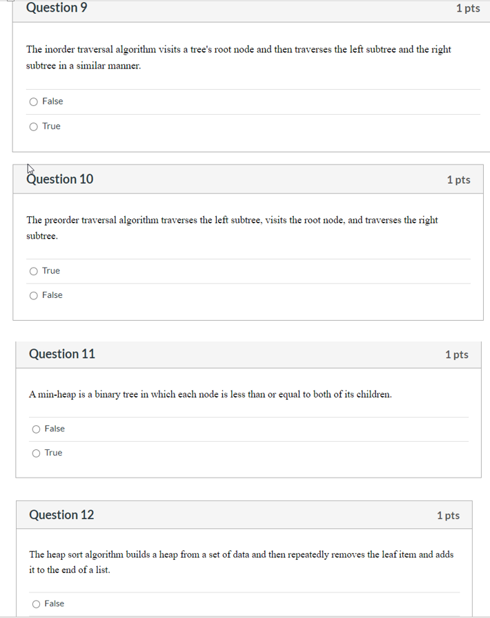 Solved Question 9 1 Pts The Inorder Traversal Algorithm