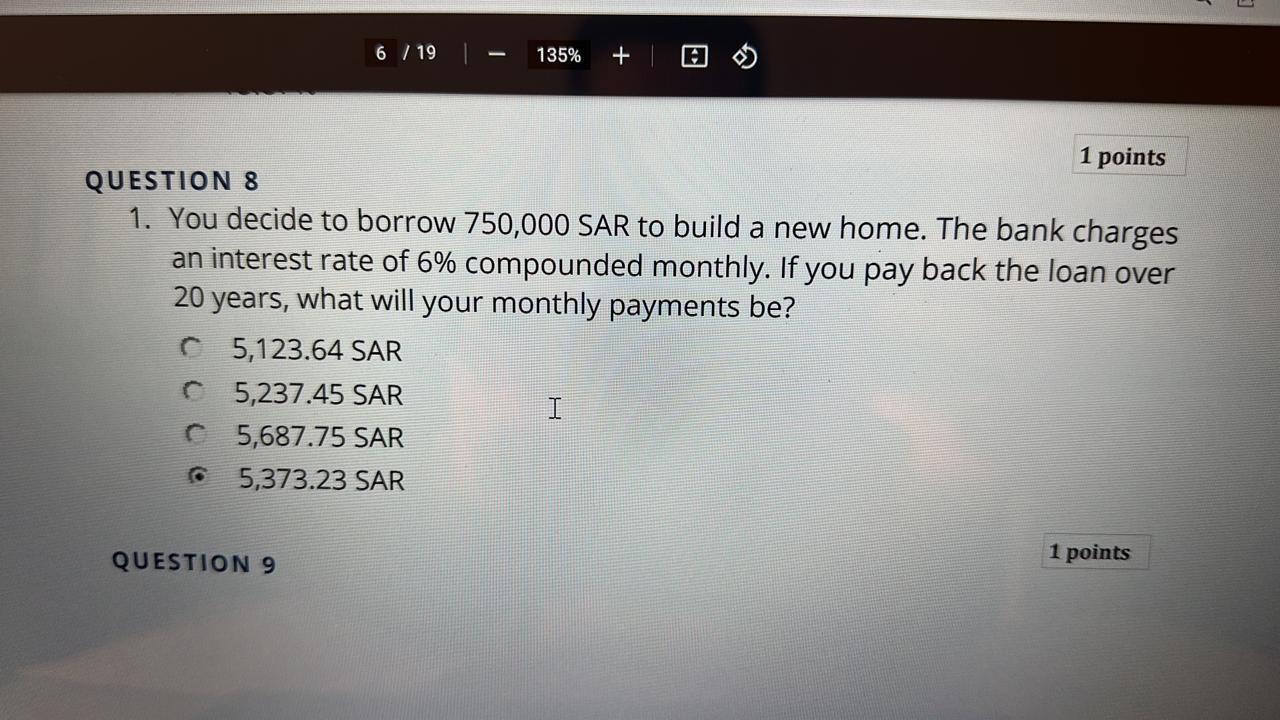 Solved QUESTION 8 1. You decide to borrow 750,000 SAR to | Chegg.com
