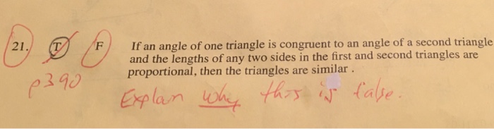 Solved If an angle of one triangle is congruent to an angle | Chegg.com