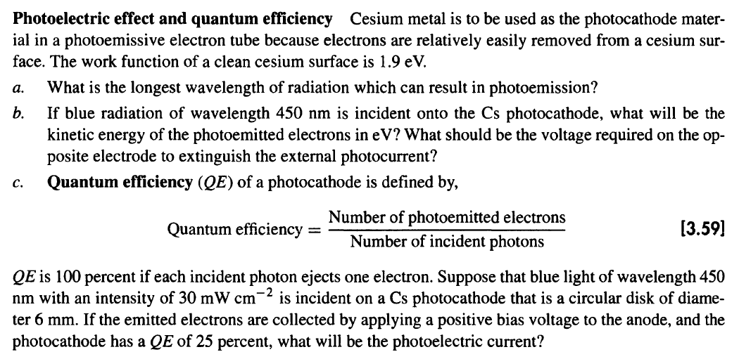 Solved Photoelectric effect and quantum efficiency Cesium | Chegg.com