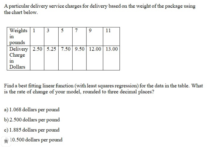 Solved A particular delivery service charges for delivery | Chegg.com