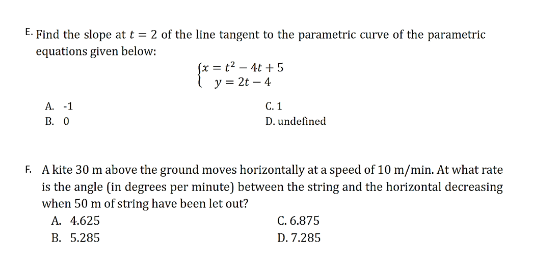 Solved E. Find the slope at t=2 of the line tangent to the | Chegg.com