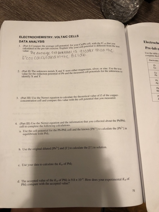 Solved ELECTROCHEMISTRY: VOLTAIC CELLS DATA ANALYSIS 1. | Chegg.com