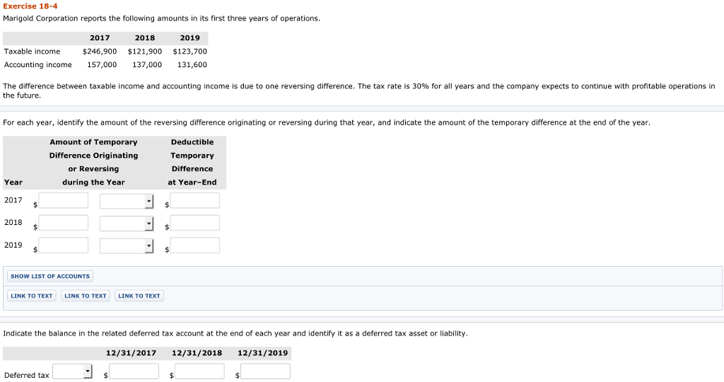 Solved Exercise 18-4 Marigold Corporation reports the | Chegg.com
