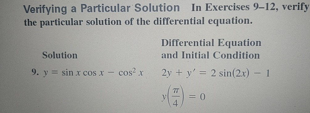 Solved Verifying a Particular Solution In Exercises 9-12, | Chegg.com