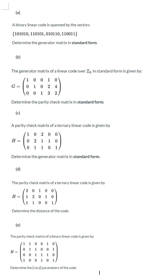 Solved A binary linear code is spanned by the vectors | Chegg.com
