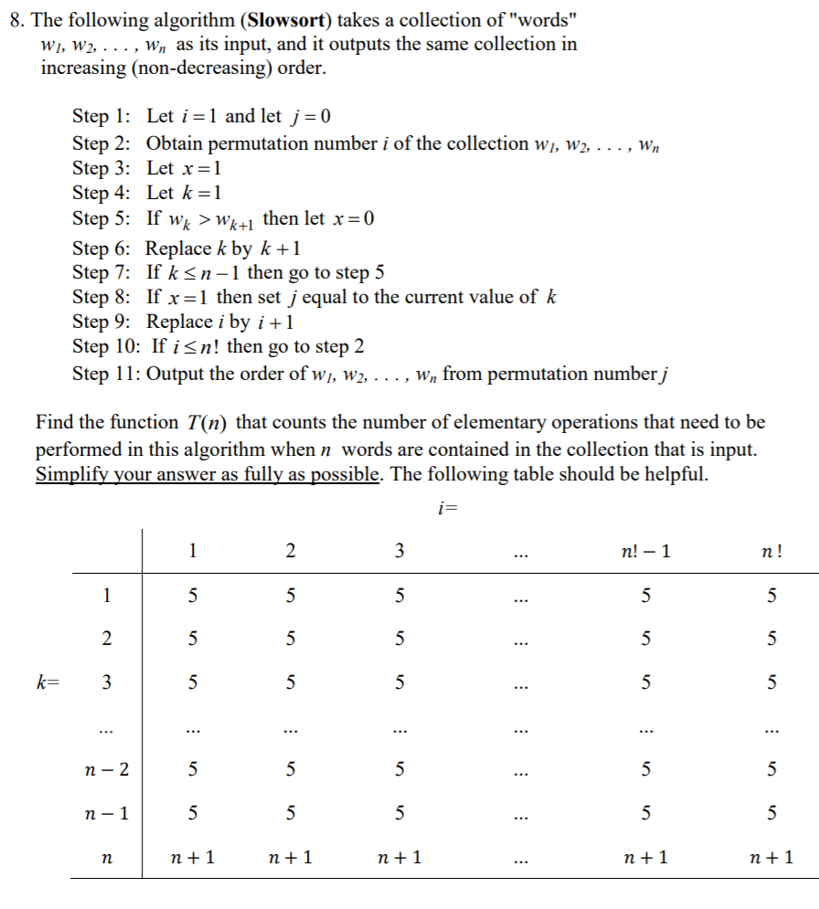 8. The following algorithm (Slowsort) takes a | Chegg.com