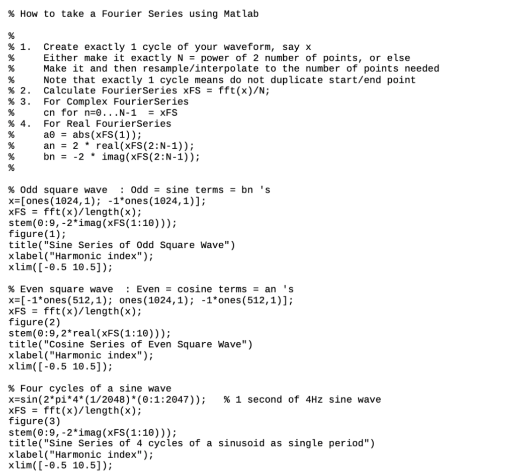 Solved % How to take a Fourier Series using Matlab % % 1. % | Chegg.com