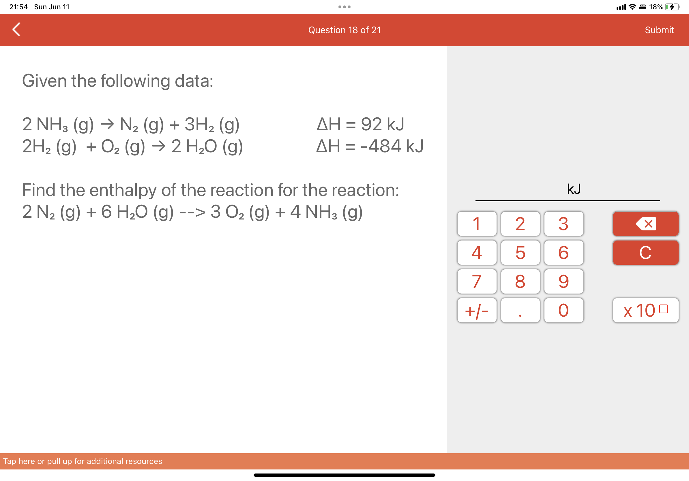 Solved Given the following data: 2NH3( g)→N2( g)+3H2( g)2H2( | Chegg.com