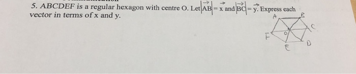 Solved 5. ABCDEF is a regular hexagon with centre O. LetABx | Chegg.com