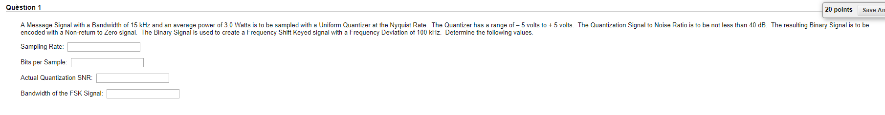 Solved Question 1 20 points Save An A Message Signal with a | Chegg.com