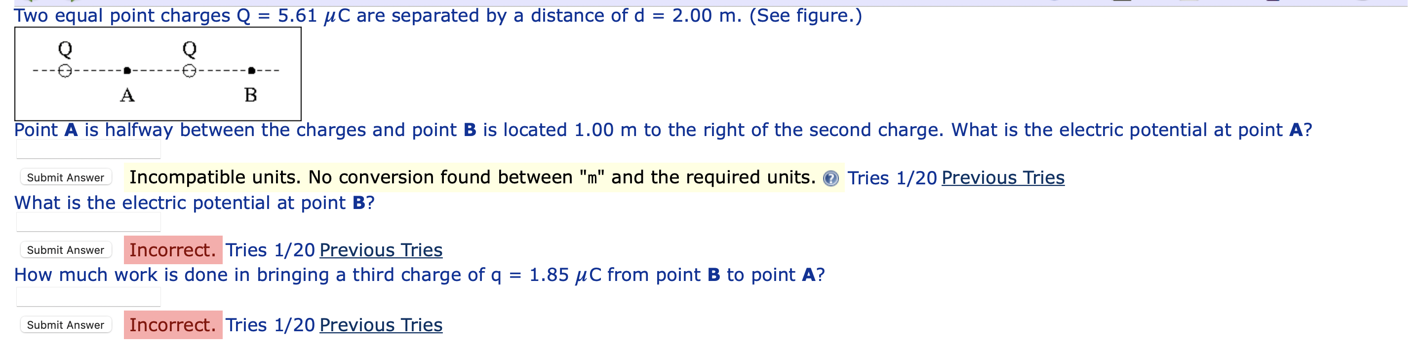 Solved Two equal point charges Q = 5.61 μC are separated by | Chegg.com