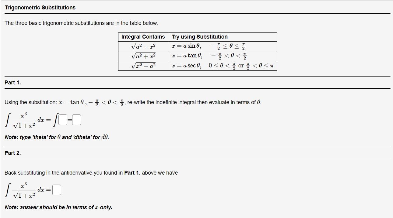 Solved Trigonometric Substitutions The three basic | Chegg.com