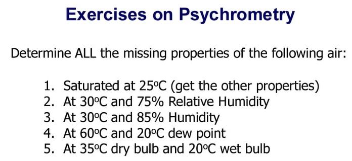 Solved Exercises on Psychrometry Determine ALL the missing | Chegg.com