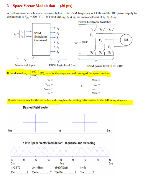 3 Space Vector Modulation (30 pts) A 3-phase inverter | Chegg.com