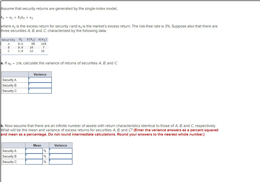 Solved Assume that security returns are generated by the | Chegg.com